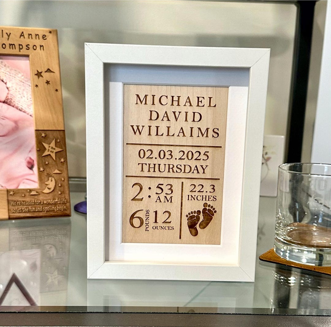 Engraved Baby Announcement - Birth of Baby Gift - Baby Announcement ...