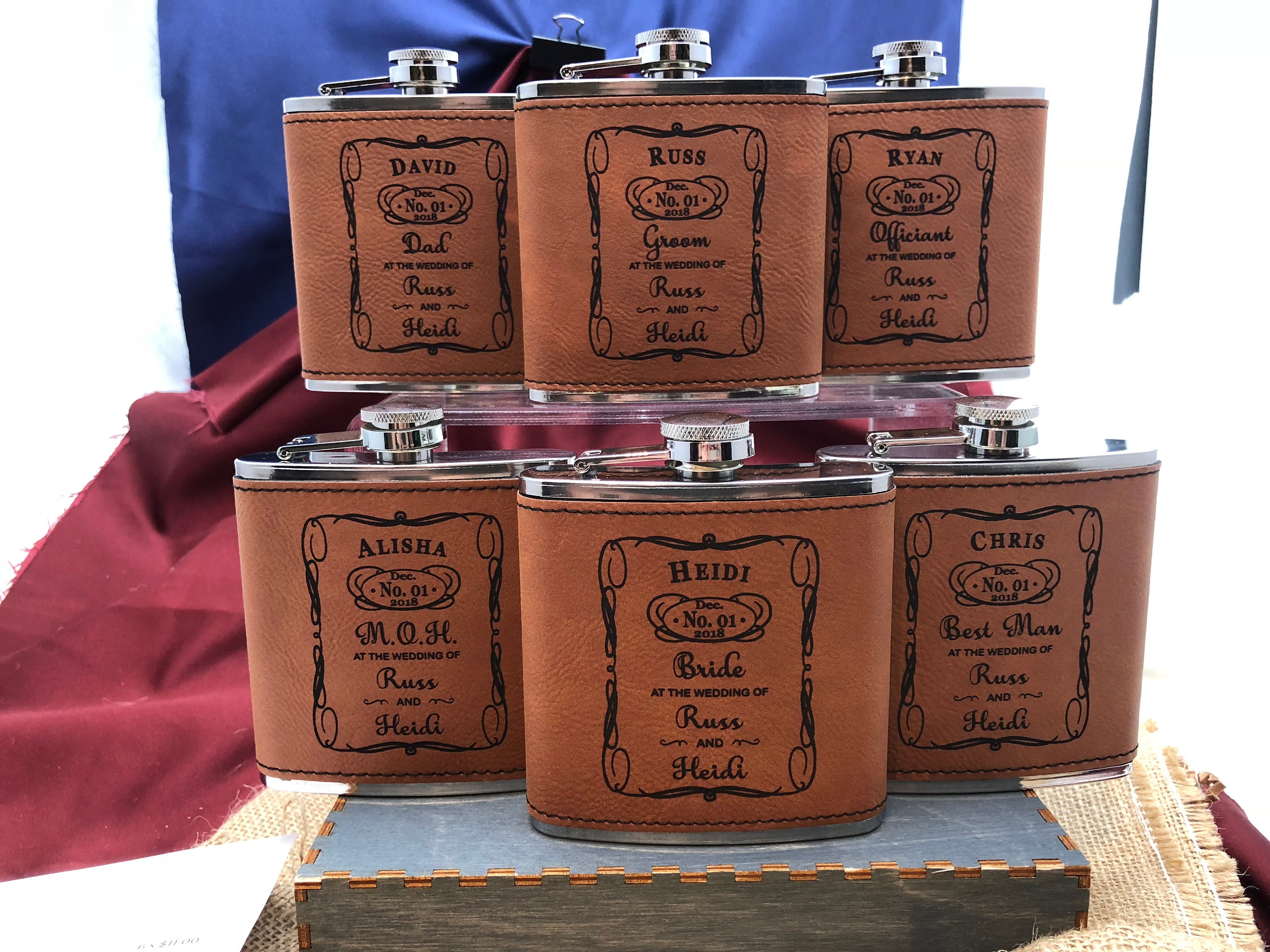 Groomsmen Gift Box, Custom Engraved Wood Box, Flask and Shot Glass Kit ...