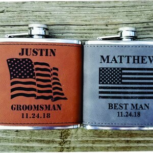 Custom Flag Flask for Groomsmen Patriotic, Personalized Flask With Flag ...