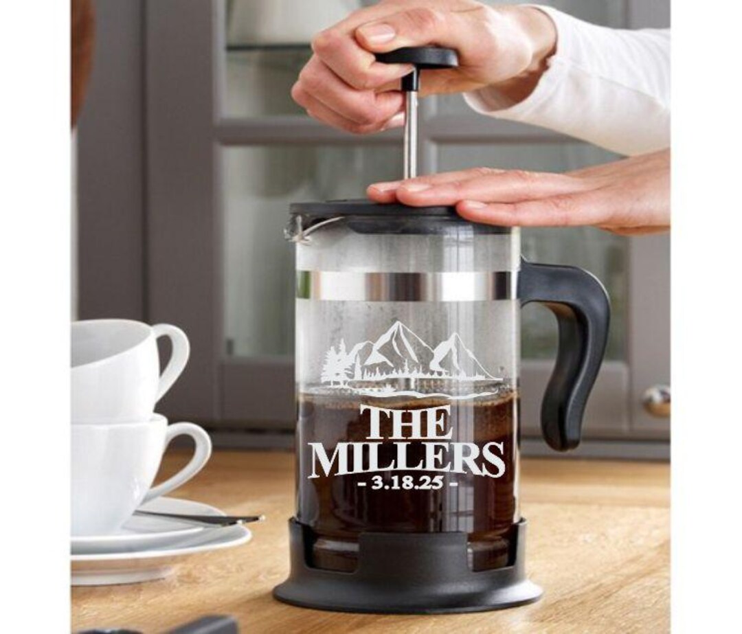 Custom French Press With Black Accents, Etched Glass Coffee/tea Press ...