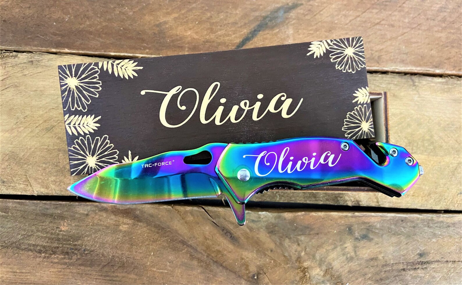 Rainbow Finish Pocket Knife and Wood Box Custom Ladies Pocket - Etsy