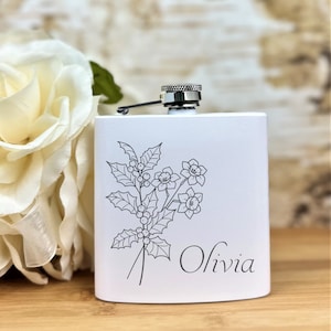 Custom Birth Flower Flask With Name, Personalized Bridesmaid Flask With ...
