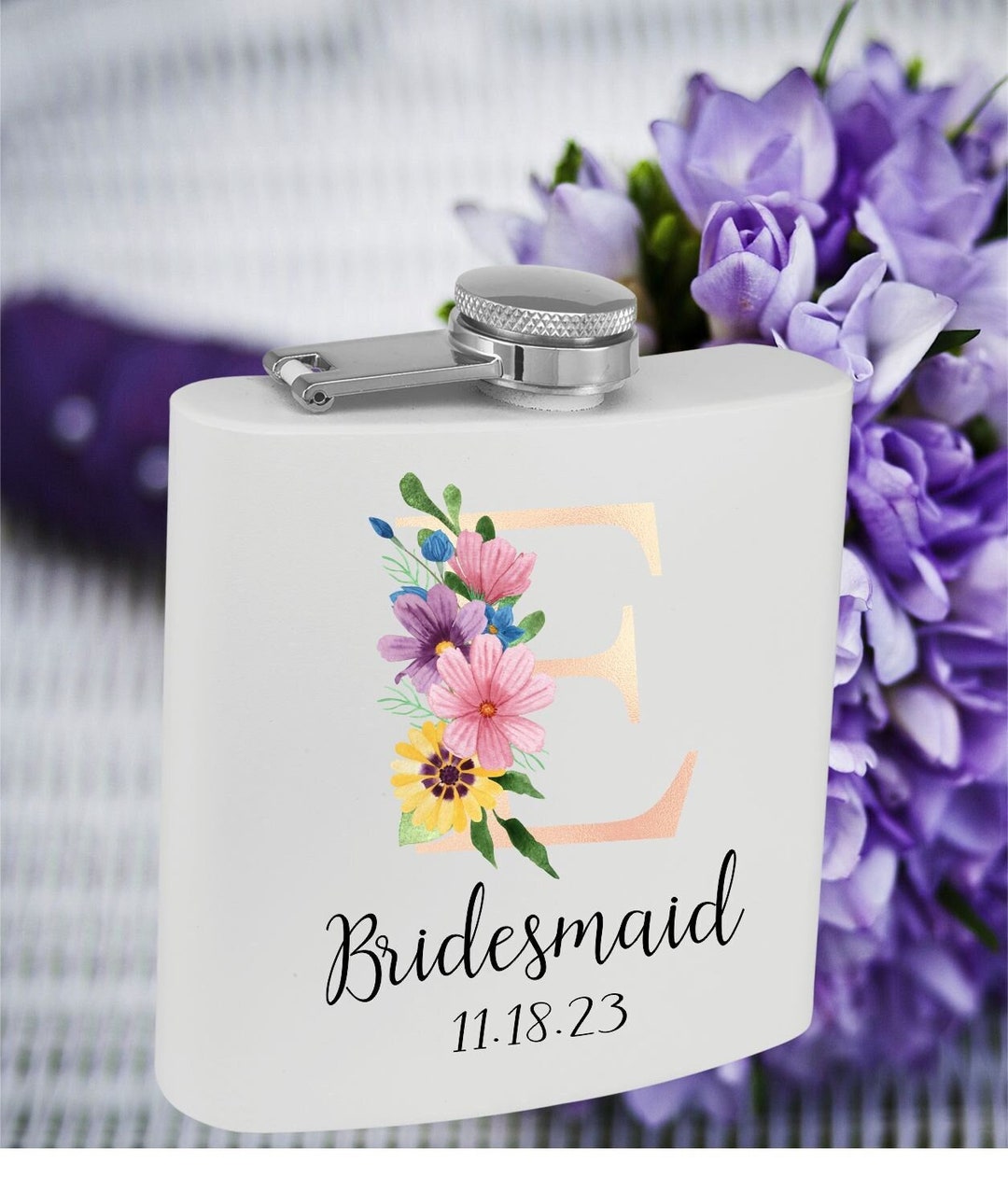 Bridesmaid Flask With Floral Initial Design-flask for Wedding Proposal ...