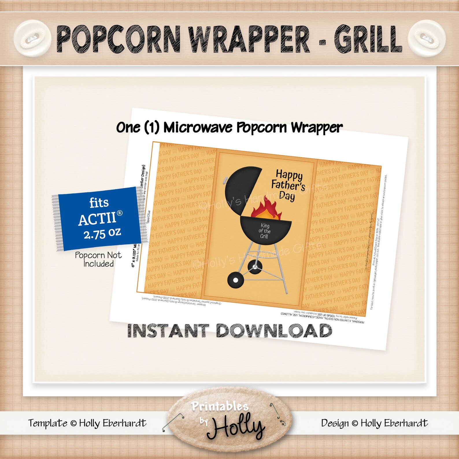 Microwave Popcorn Wrapper - GRILL - Father's Day - Instant Download ...