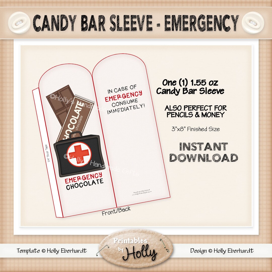 Candy Bar Sleeve - EMERGENCY - Chocolate - Instant Download Printable ...