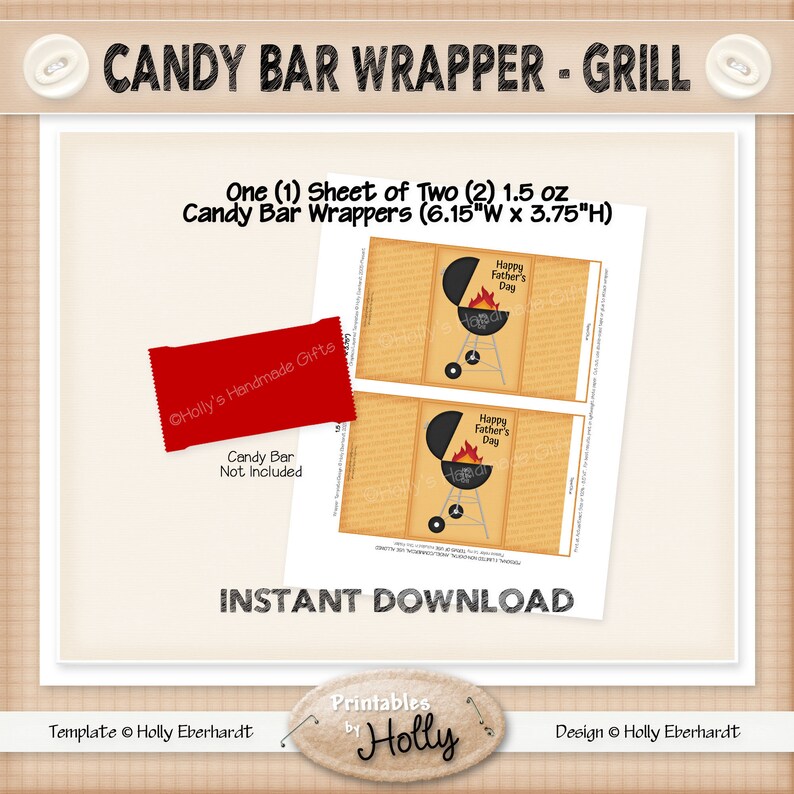 Candy Bar Wrapper - GRILL - Father's Day - Instant Download Printable ...