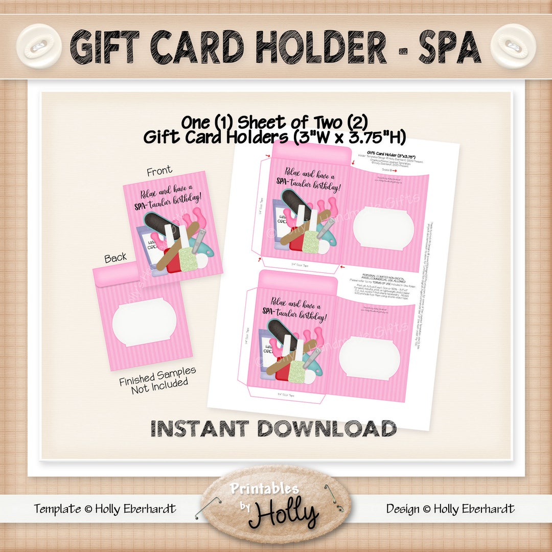 Gift Card Holder - SPA - Birthday - Instant Download Printable ...