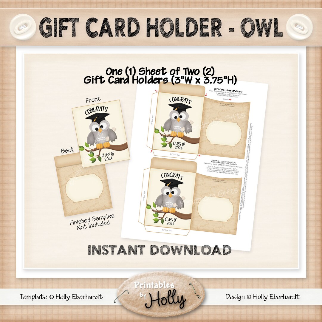Gift Card Holder - OWL - Graduation - Instant Download Printable ...