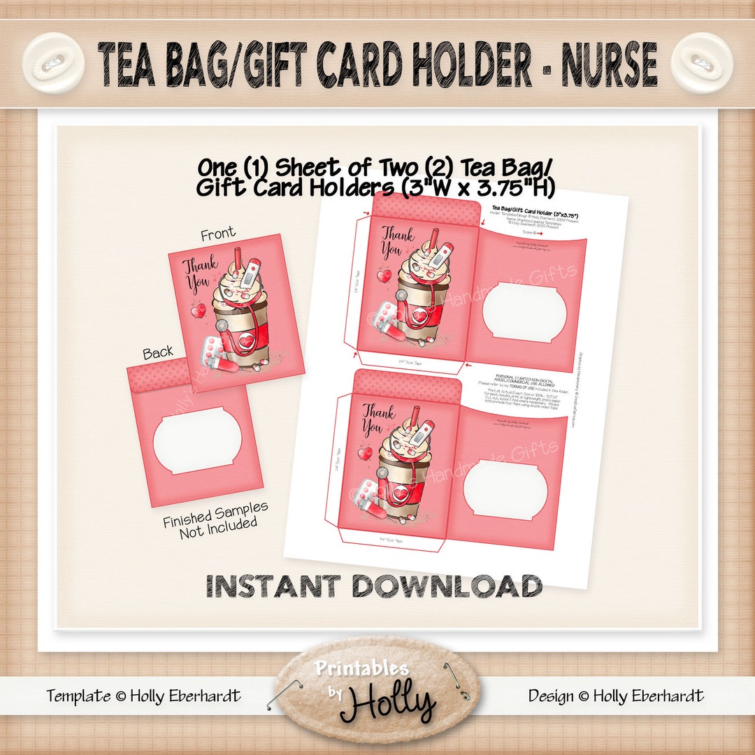 Tea Bag/gift Card Holder - NURSE - Instant Download Printable ...