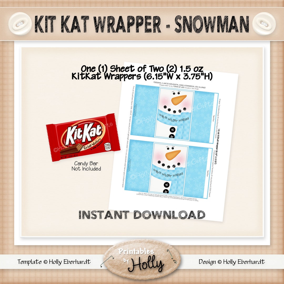 Kitkat Wrapper SNOWMAN Winter Instant Download Printable Beginner ...