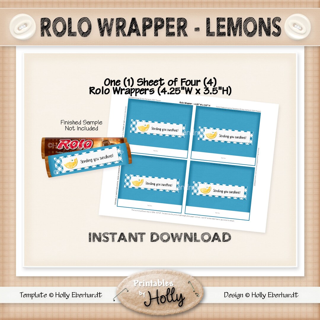 Rolo Wrapper LEMONS Instant Download Printable Beginner - Etsy