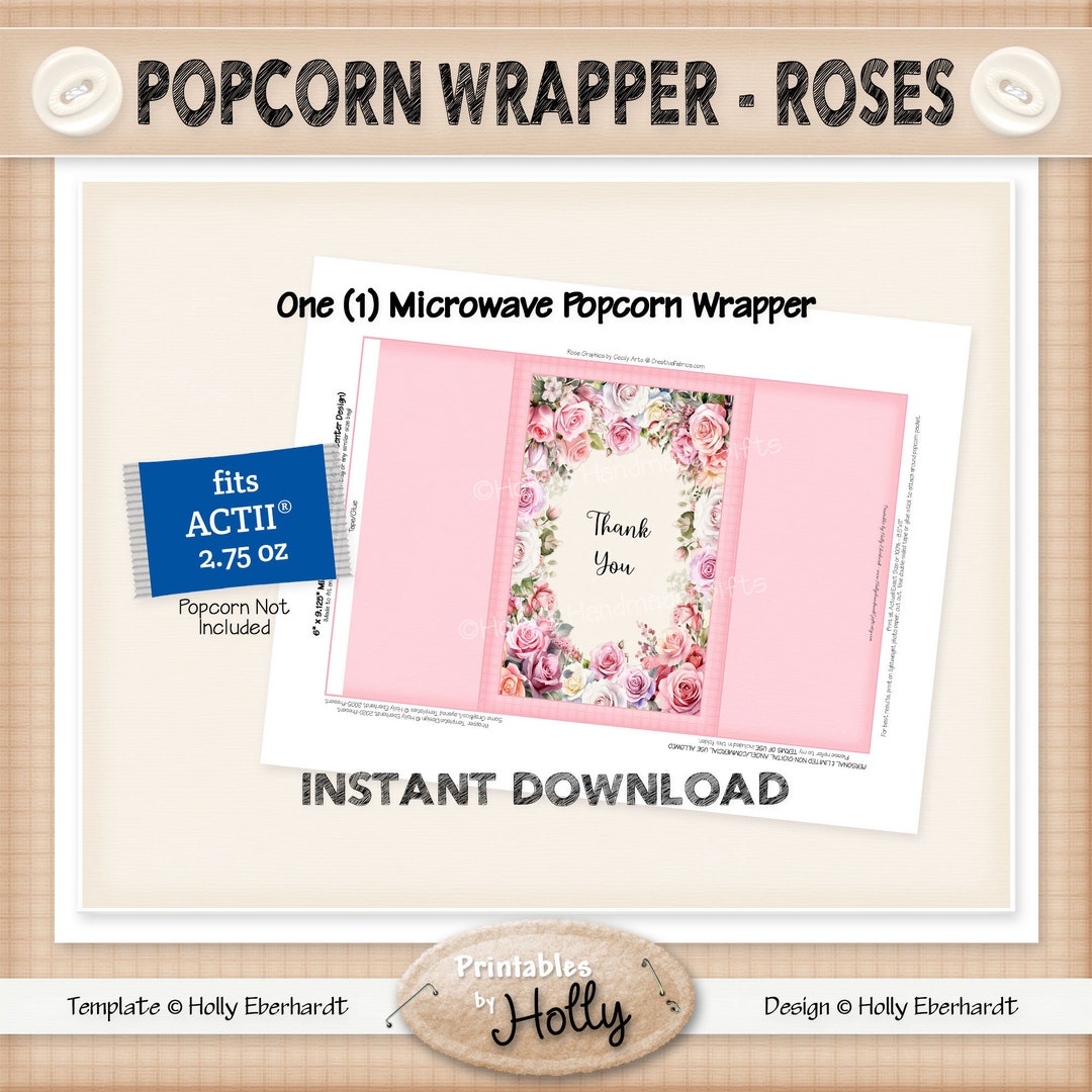 Microwave Popcorn Wrapper - ROSES - Thank You - Instant Download ...