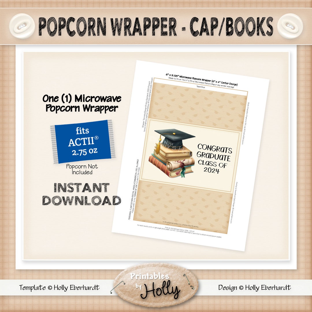 Microwave Popcorn Wrapper - CAP/BOOKS - Graduation - Instant Download ...