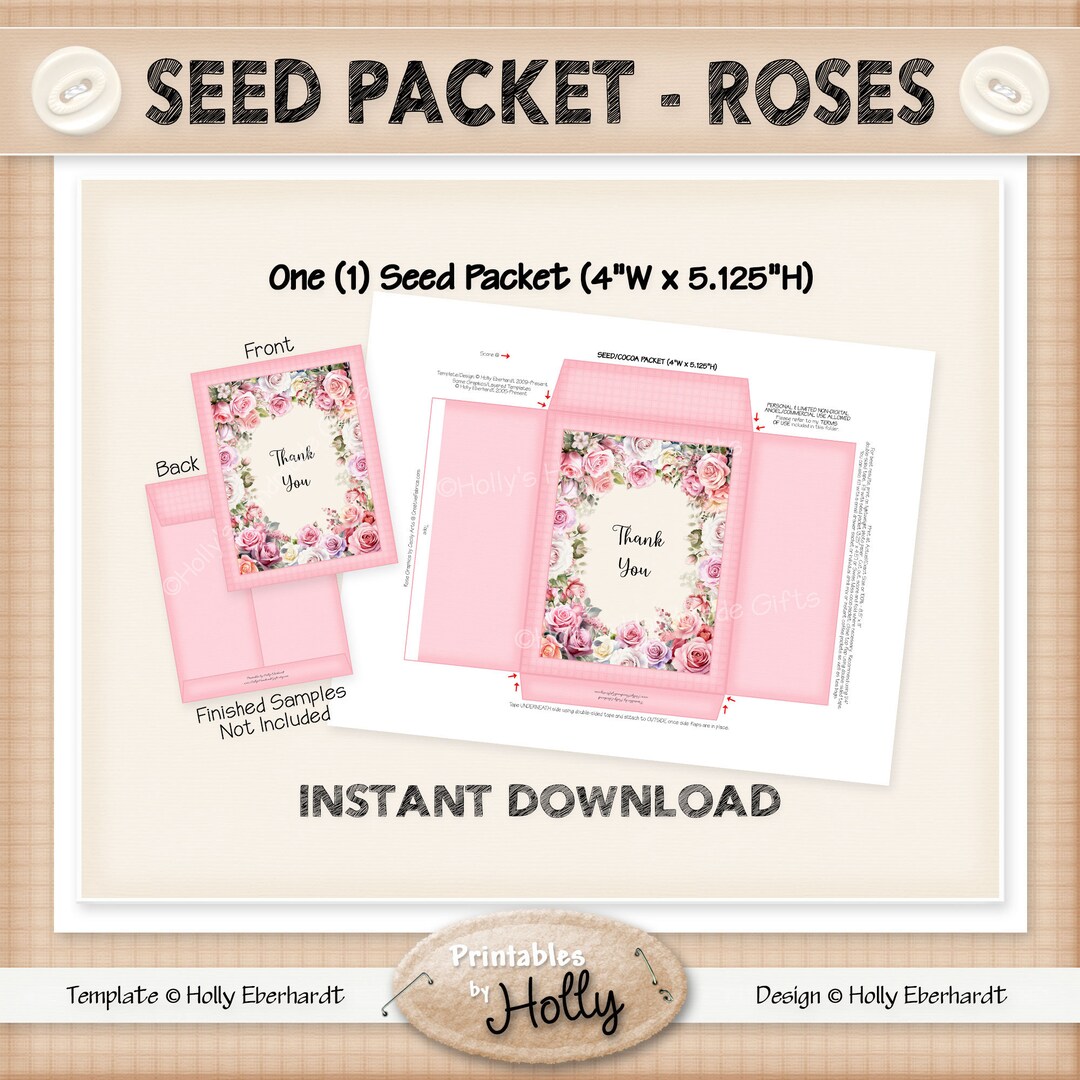 Seed Packet - ROSES - Thank You - Instant Download Printable ...