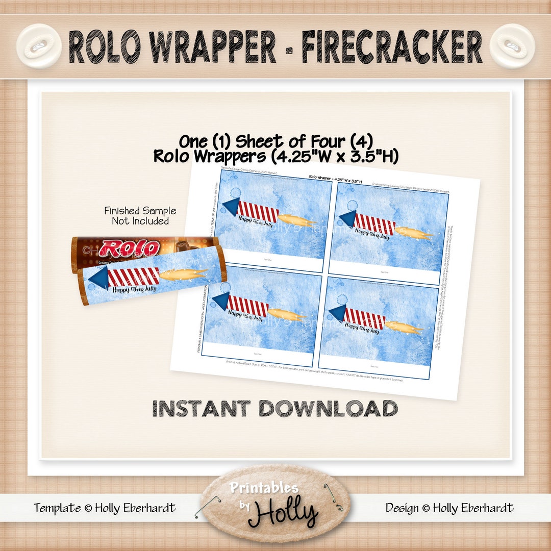Rolo Wrapper FIRECRACKER Americana Instant Download Printable Beginner ...