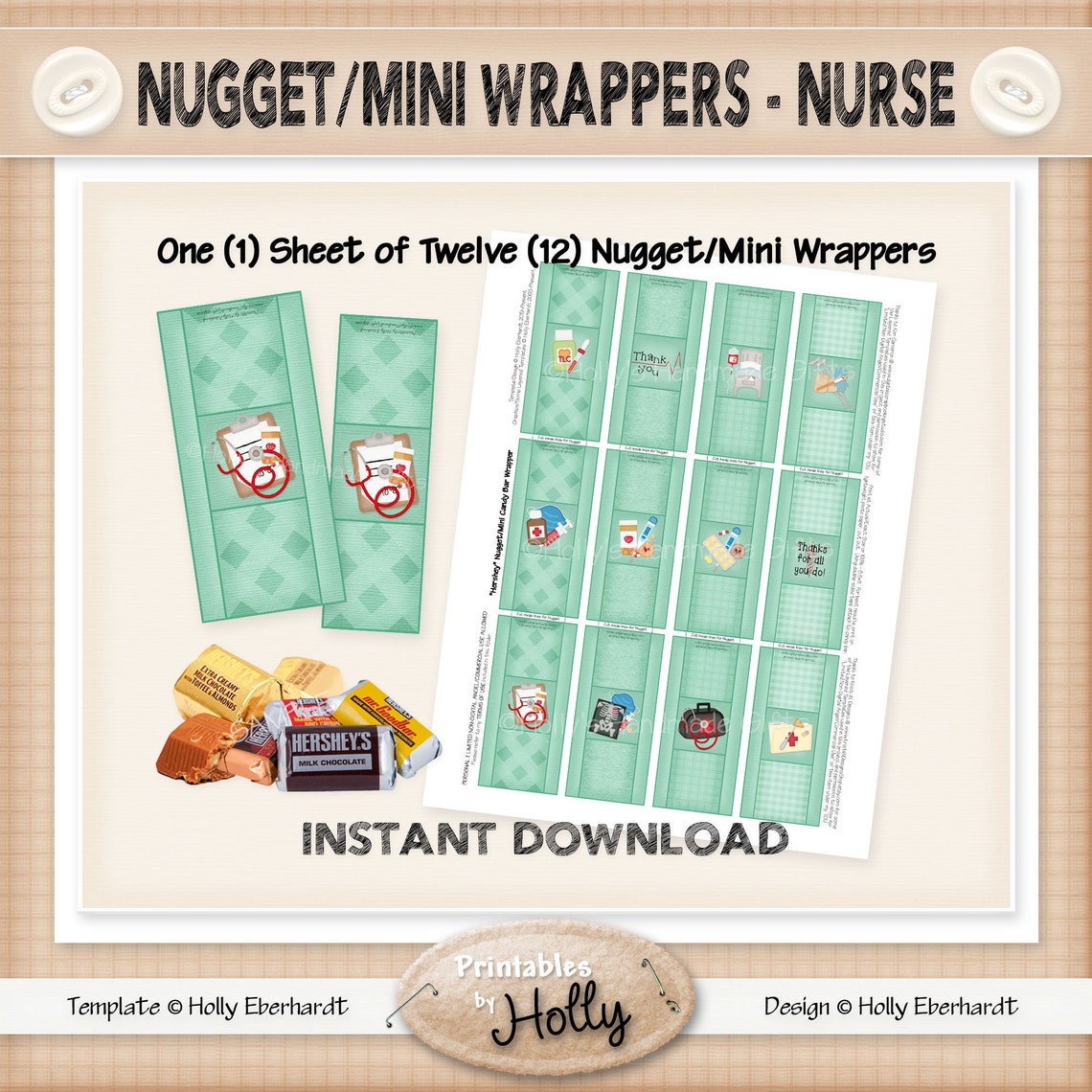 Nugget/miniature Candy Bar Wrappers NURSE Thanks Instant | Etsy