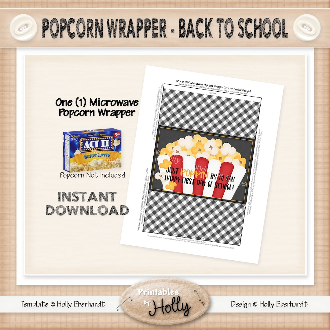 Microwave Popcorn Wrapper BACK to School Instant Download Printable ...
