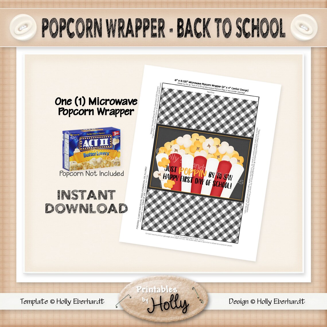 Microwave Popcorn Wrapper BACK to School Instant Download - Etsy