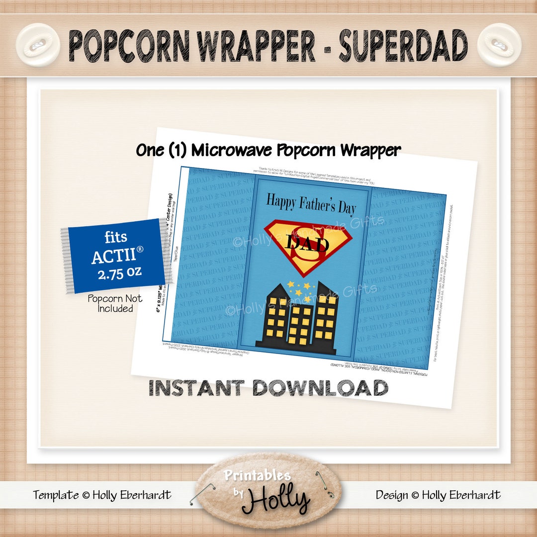 Microwave Popcorn Wrapper - SUPERDAD - Father's Day - Instant Download ...