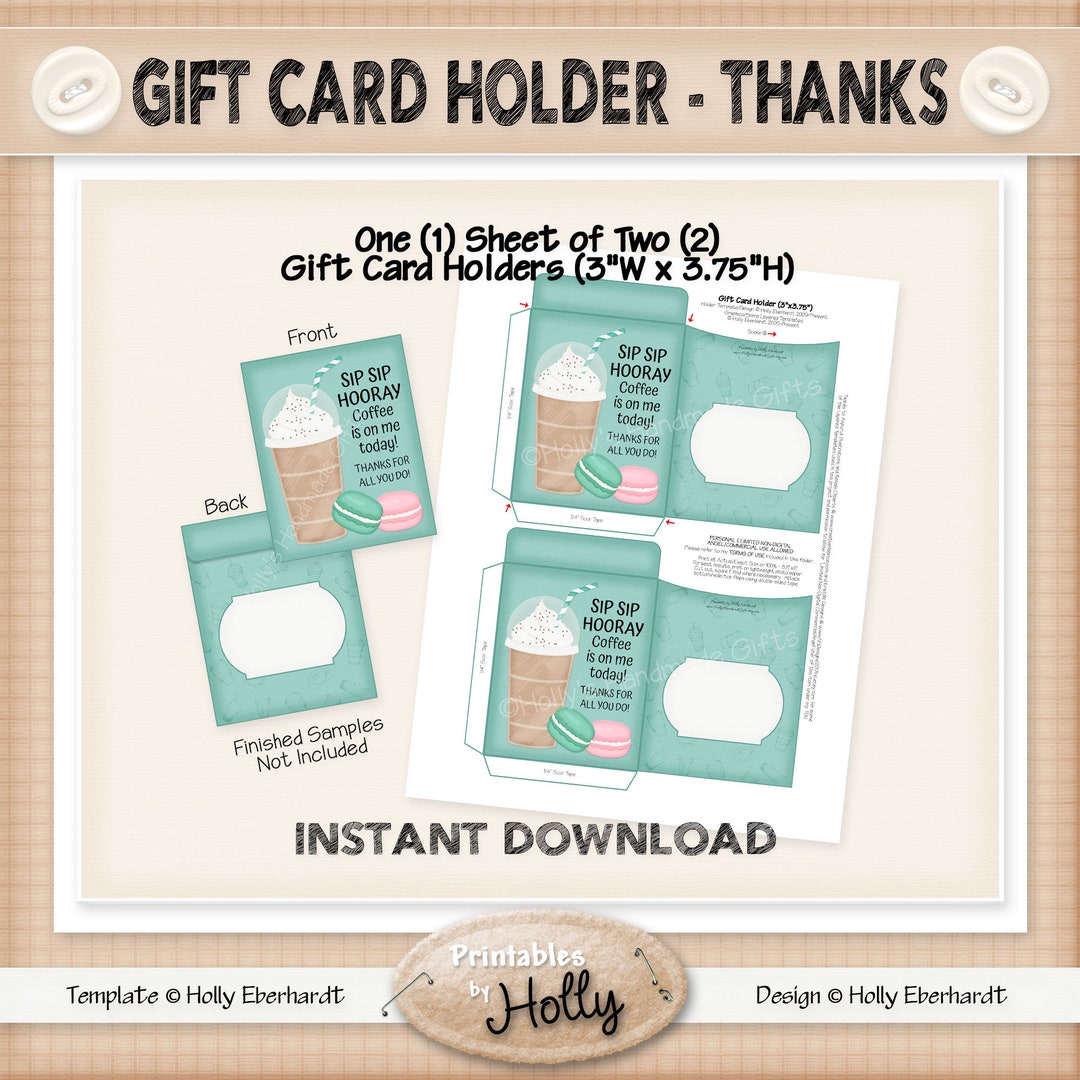 Gift Card Holder - THANKS - Coffee - Instant Download Printable ...