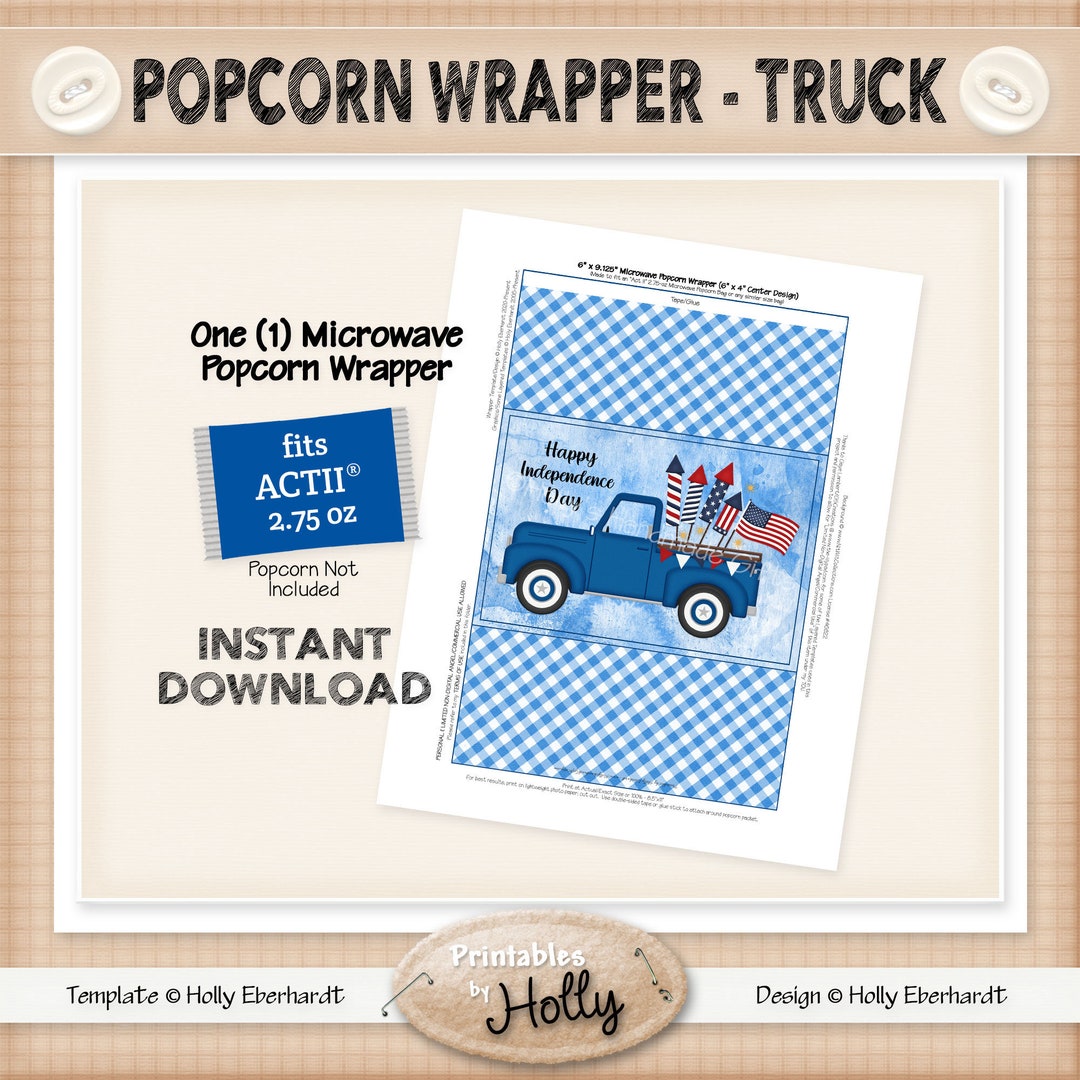 Microwave Popcorn Wrapper - TRUCK - Americana - Instant Download ...