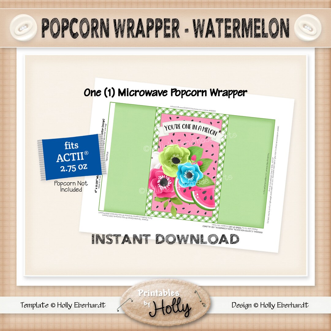 Microwave Popcorn Wrapper - WATERMELON - Instant Download Printable ...