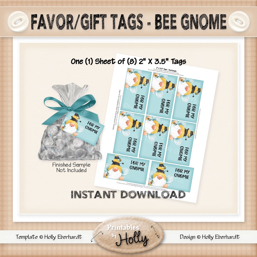 Favor/gift Tags BEE GNOME Instant Download Printable Beginner Project ...