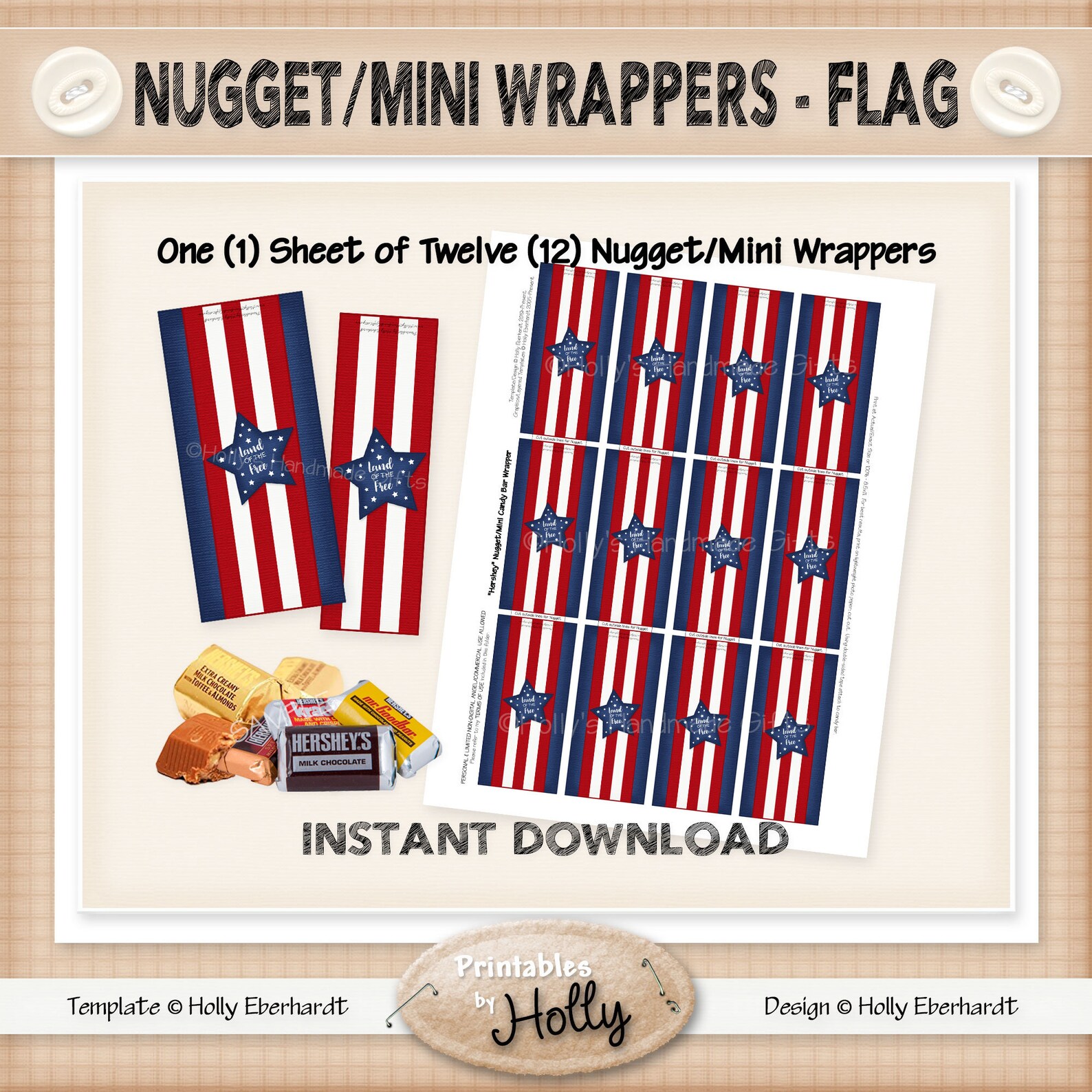 Nugget/miniature Candy Bar Wrappers FLAG Americana - Etsy