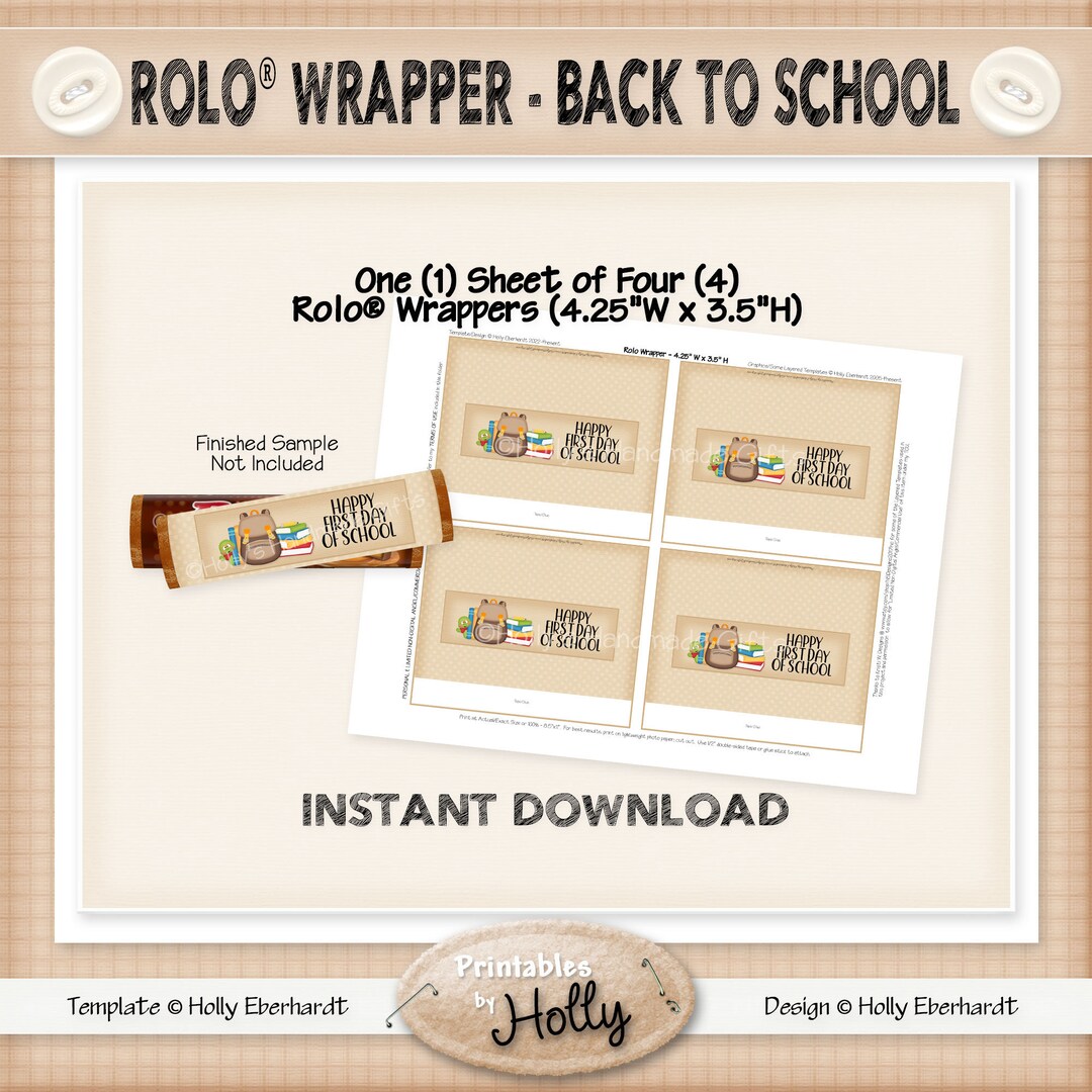 Rolo® Wrapper - BACK to SCHOOL - Instant Download Printable - Beginner ...