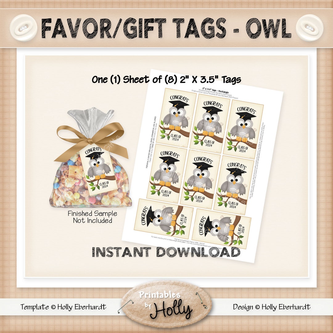 Favor/gift Tags - OWL - Graduation - Instant Download Printable ...