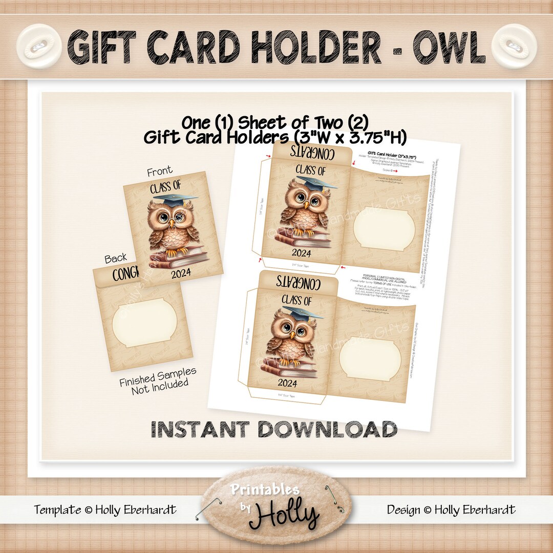 Gift Card Holder - OWL - Graduation - Instant Download Printable ...