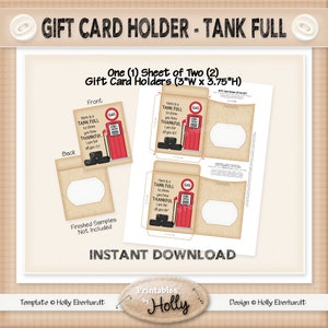 Gift Card Holder - TANK FULL - Thank You - Instant Download Printable ...