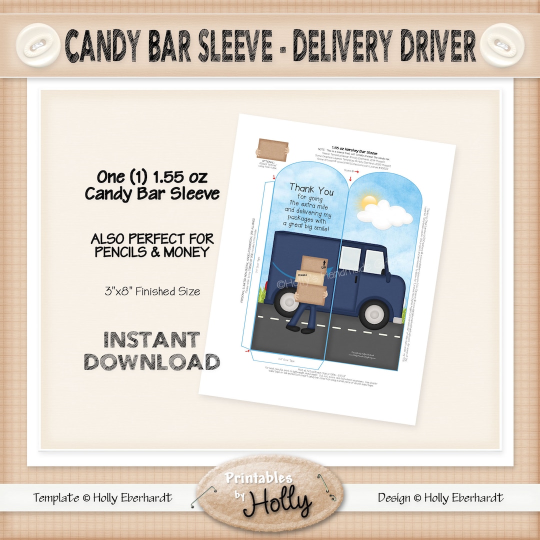 Candy Bar Sleeve - DELIVERY DRIVER - Instant Download Printable ...