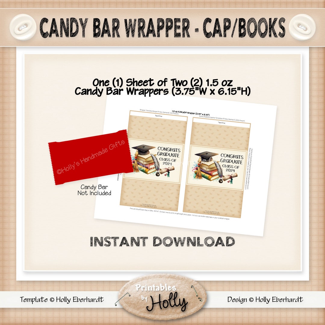 Candy Bar Wrapper - CAP/BOOKS - Graduation - Instant Download Printable ...