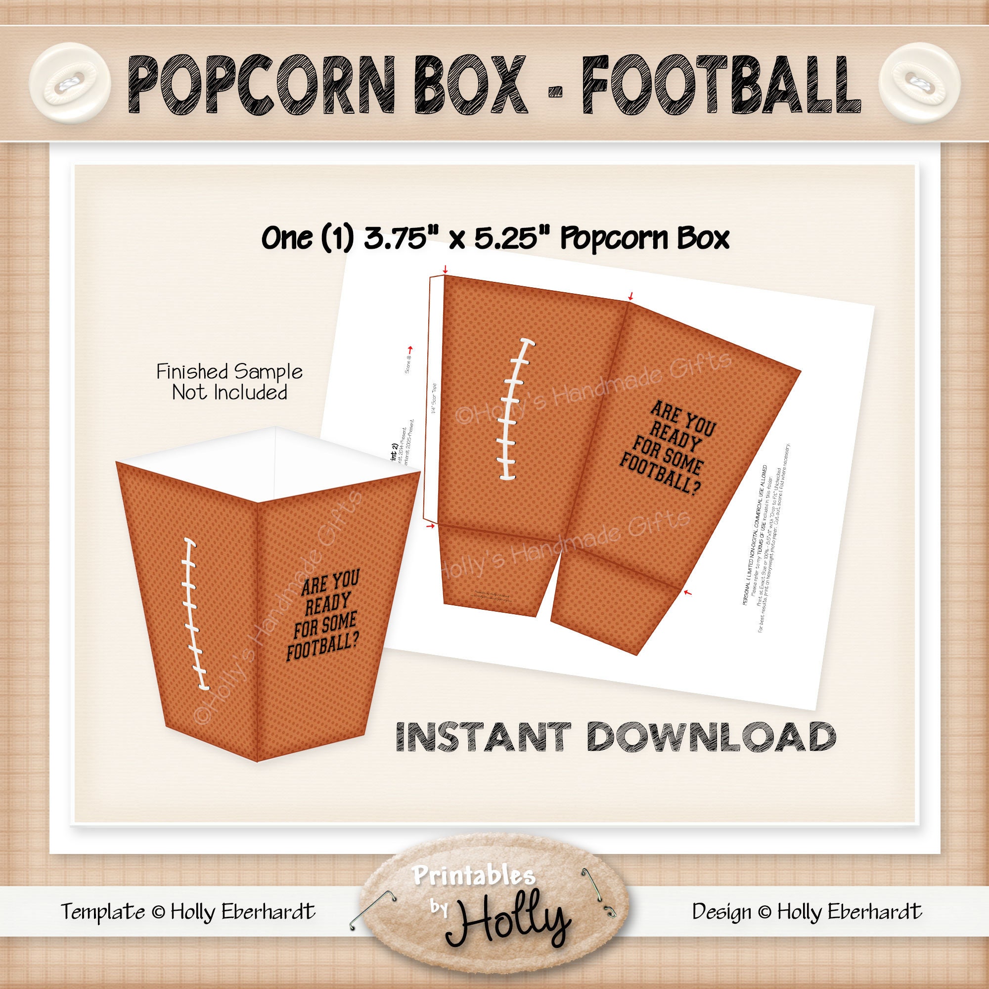 Popcorn Box - FOOTBALL - Sports - Instant Download Printable ...