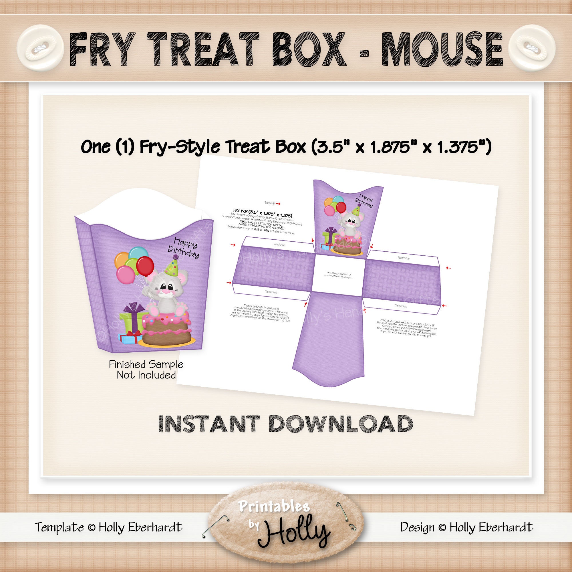 Fry Treat Box - MOUSE - Birthday - Instant Download Printable ...