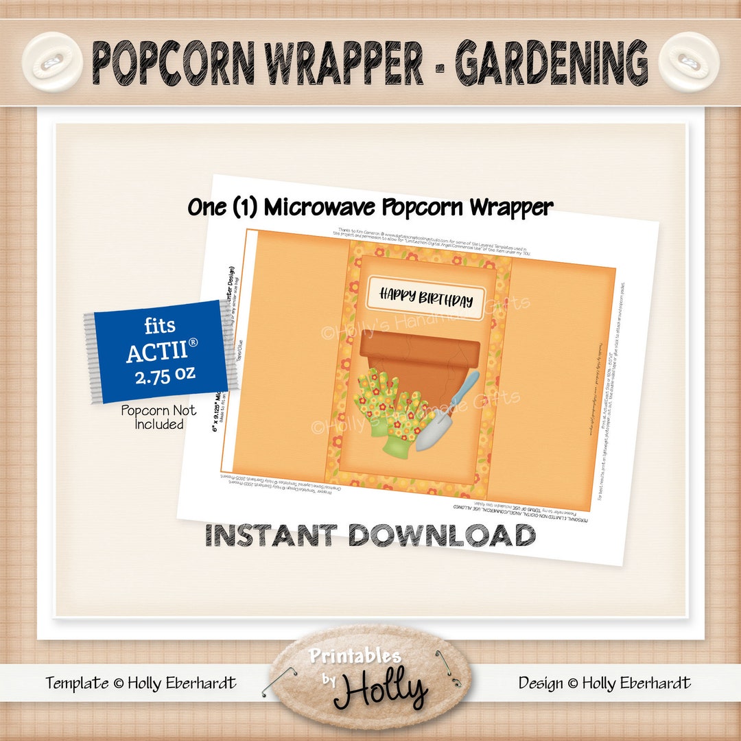 Microwave Popcorn Wrapper - GARDENING - Birthday - Instant Download ...