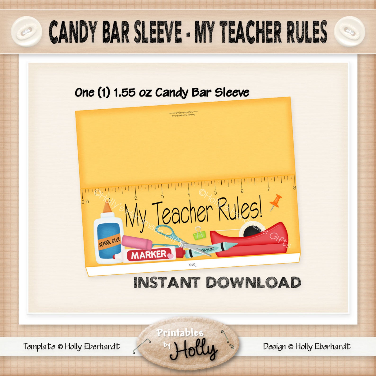 Candy Bar Sleeve - Ruler - Teacher - Instant Download Printable ...
