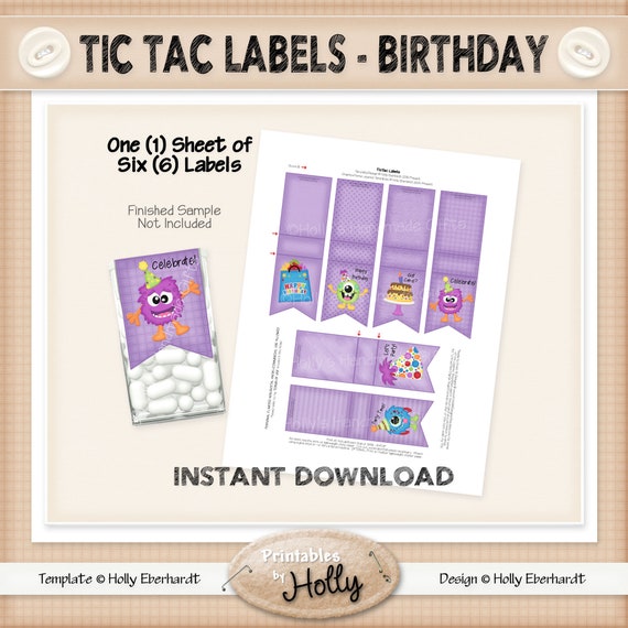 Tic Tac Labels BIRTHDAY Instant Download Printable - Etsy