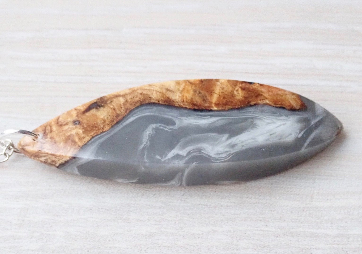 Mango Wood and Gray Resin with White Swirls