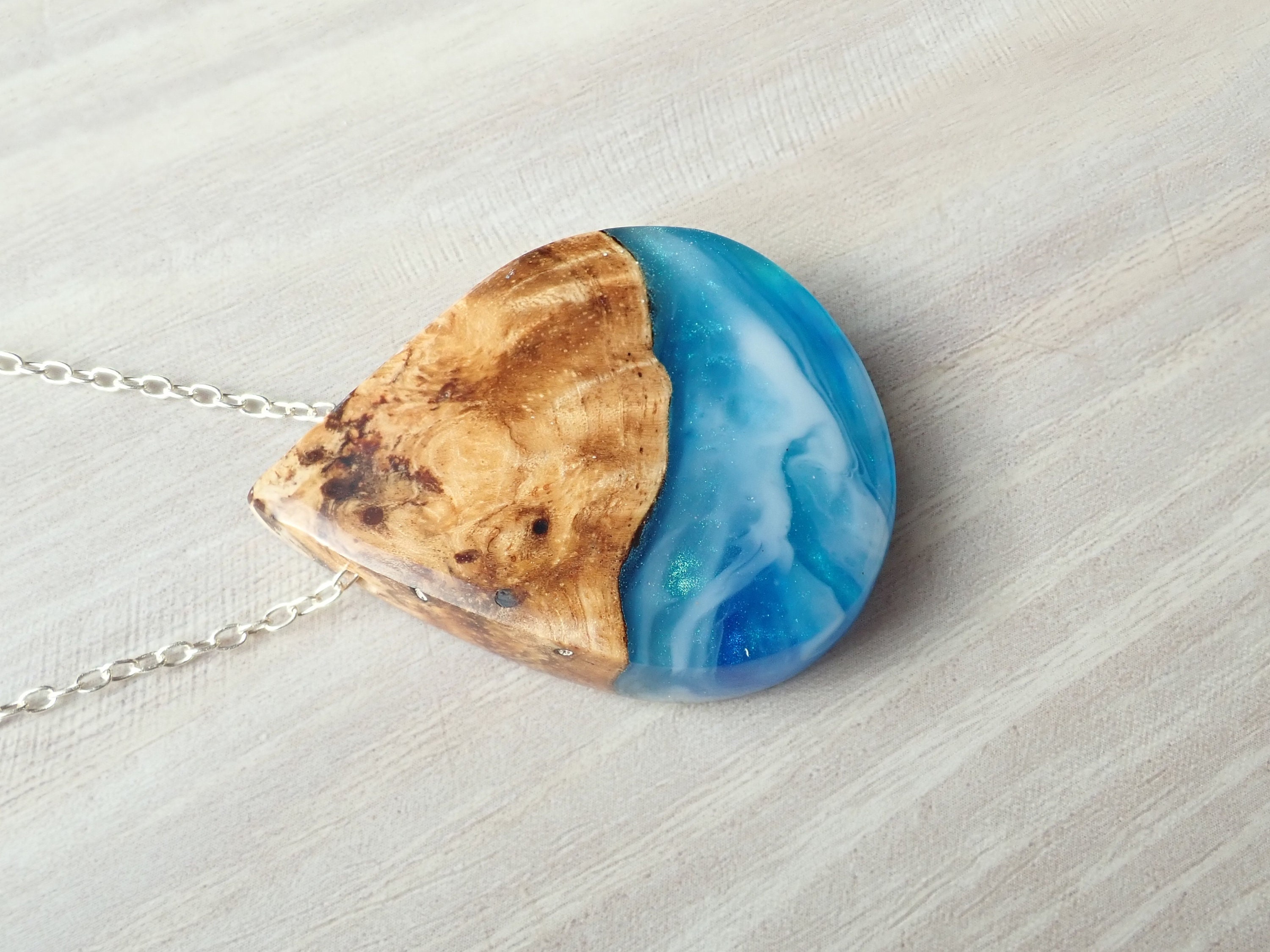 Mango Wood and Gray Resin with White Swirls