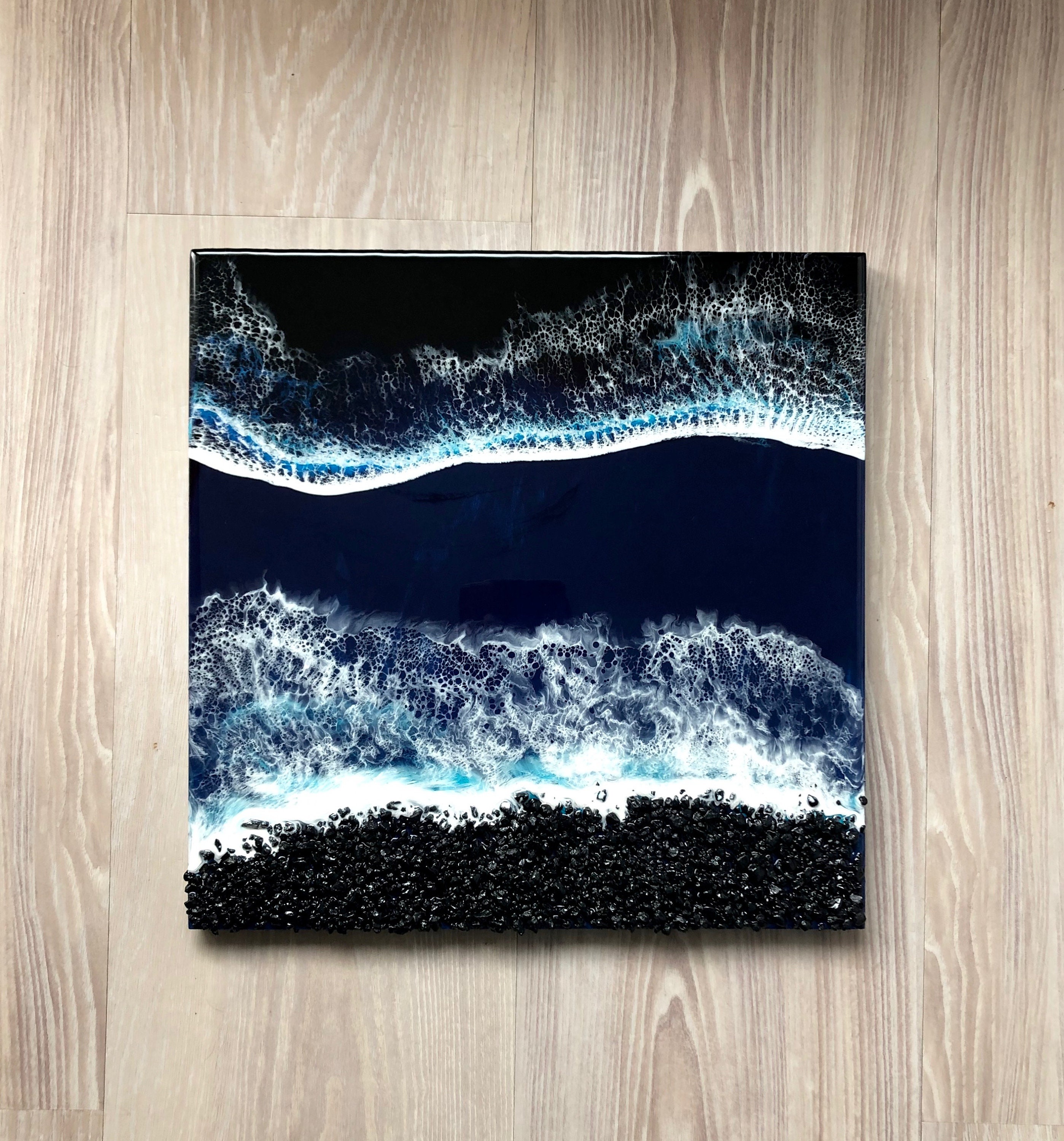 16x16 Resin Beach Art, Wall Art, Wood Panel Artwork, Resin Beach Scene ...