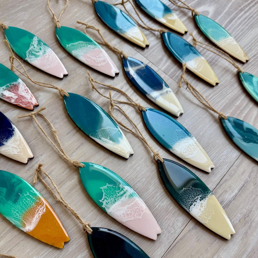 Surfboard Ornament, Christmas Tree Ornament, Resin Surfboard Ornament ...
