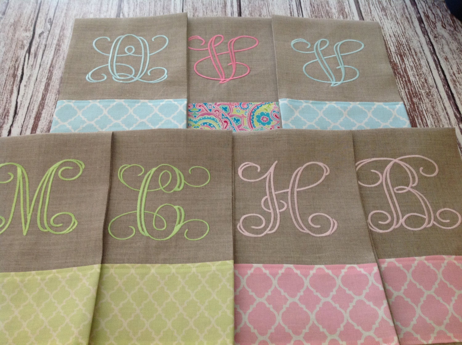 Monogram Kitchen Towel/hand Towel With Quatrefoil Fabric Border - Etsy