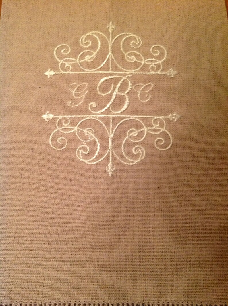 Monogrammed Linen Towel- Scroll Border Accent - Etsy