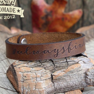 Personalized Leather Bracelet Engraved Your Custom Hashtag Bracelet ...