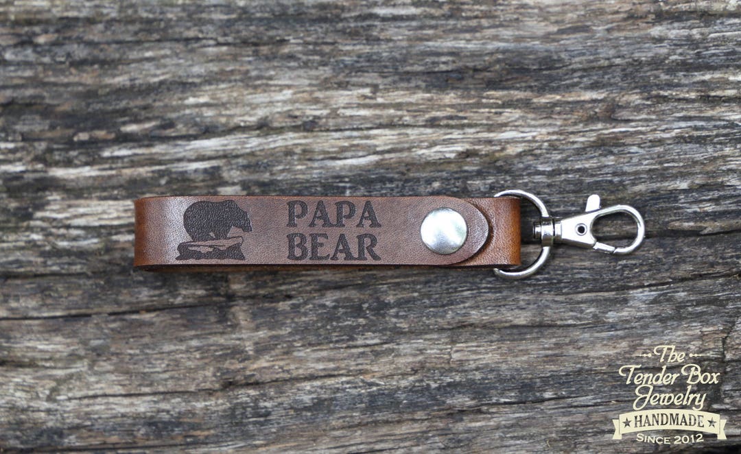 Papa Bear Leather Key Fob With Snap Leather Key Strap Bear Cubs Key Fob ...
