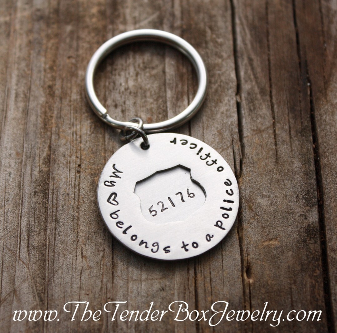 Personalized Police Badge Custom Text Police Keychain My Heart Belongs ...