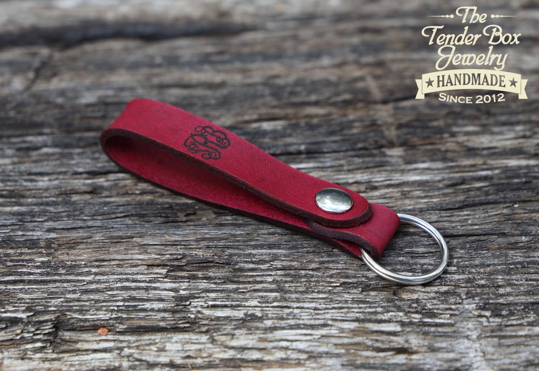 Personalized Monogram Leather Keychain Keyring With Snap Leather Key ...
