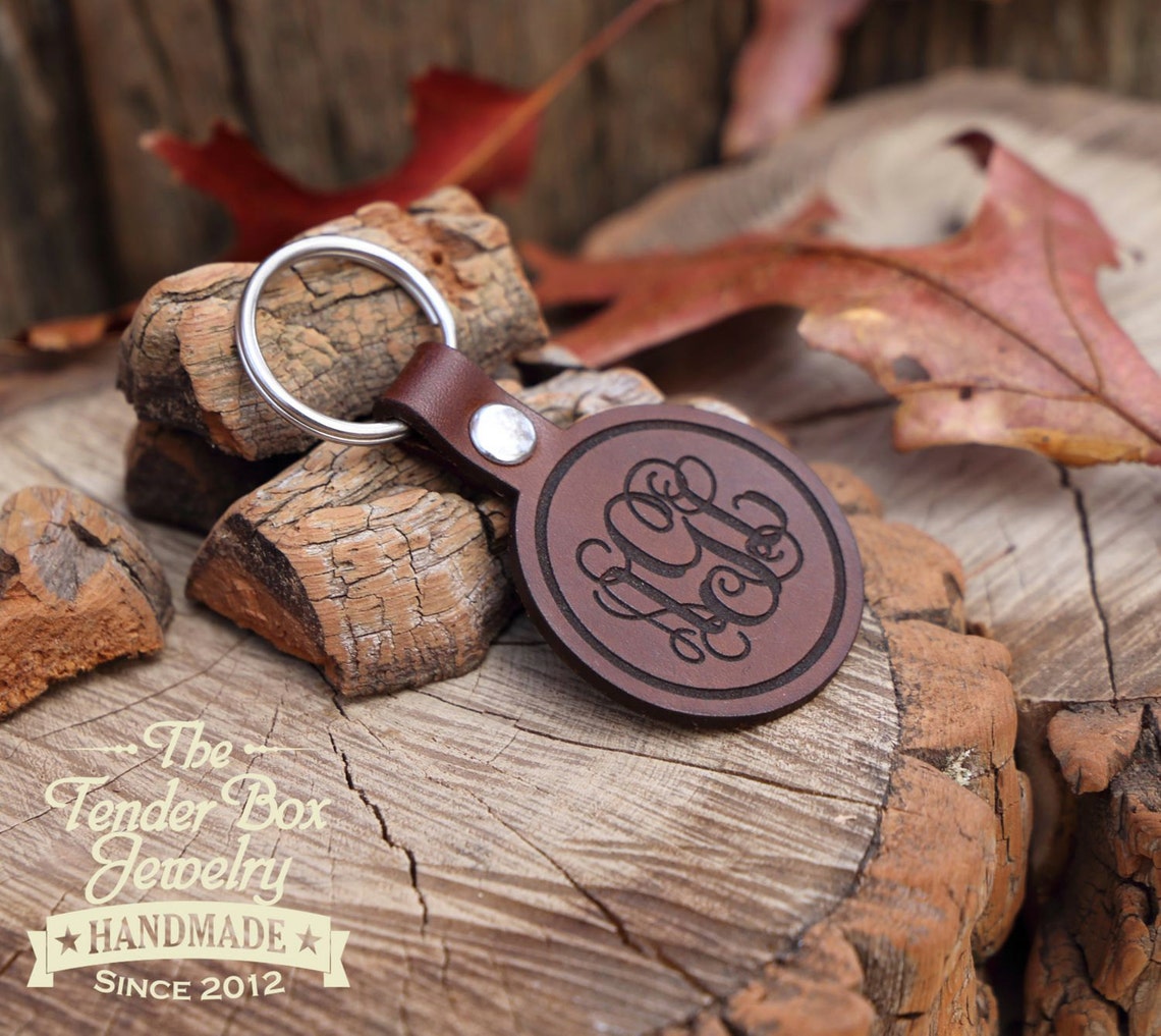 Personalized Monogram Leather Key Chain Key Fob Monogram Gift | Etsy